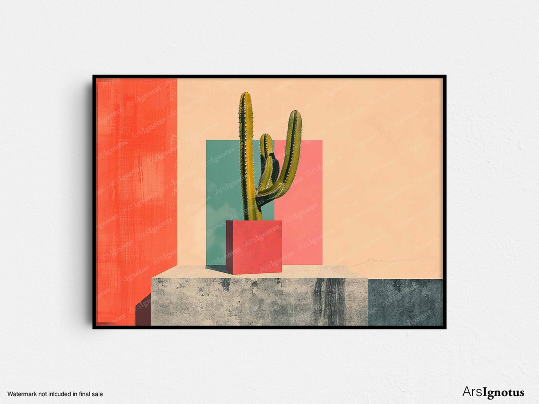 Cactus Geometry Printable Art, Modern, Vintage, Retro Wall Art Digital ...