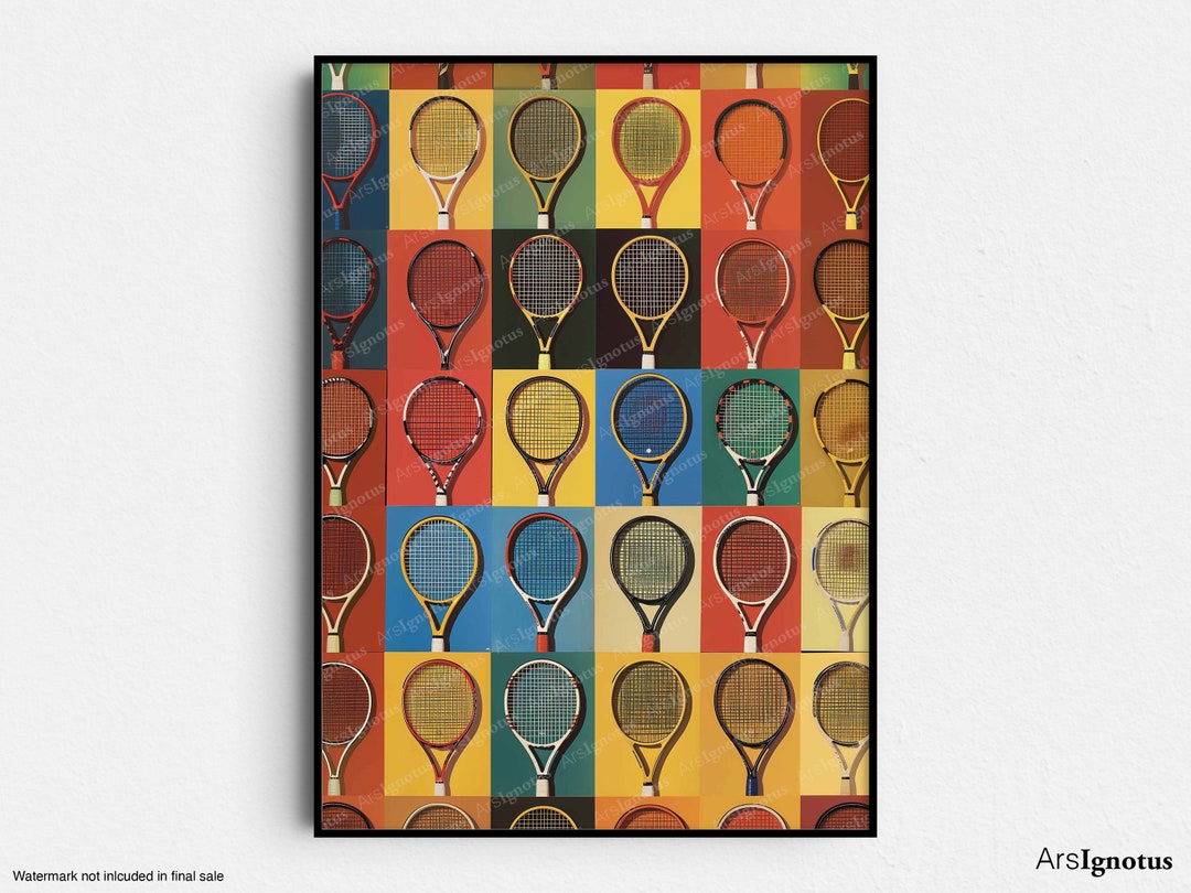 Racket Rainbow Colorful Tennis Racket Collage Printable Art, Mid ...