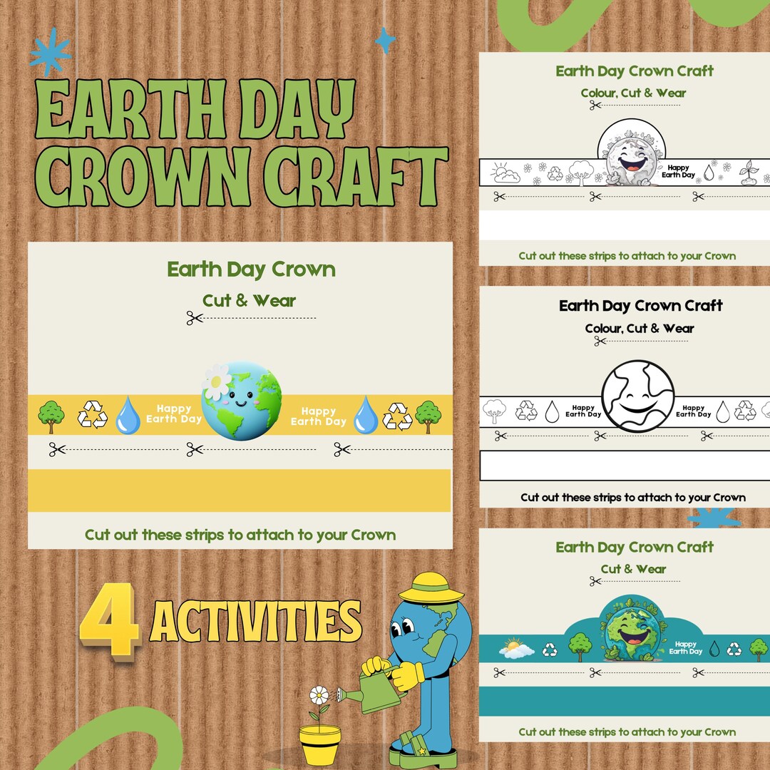 Printable Crown Craft Earth Day Activity for Kids | Pack of 4 ...