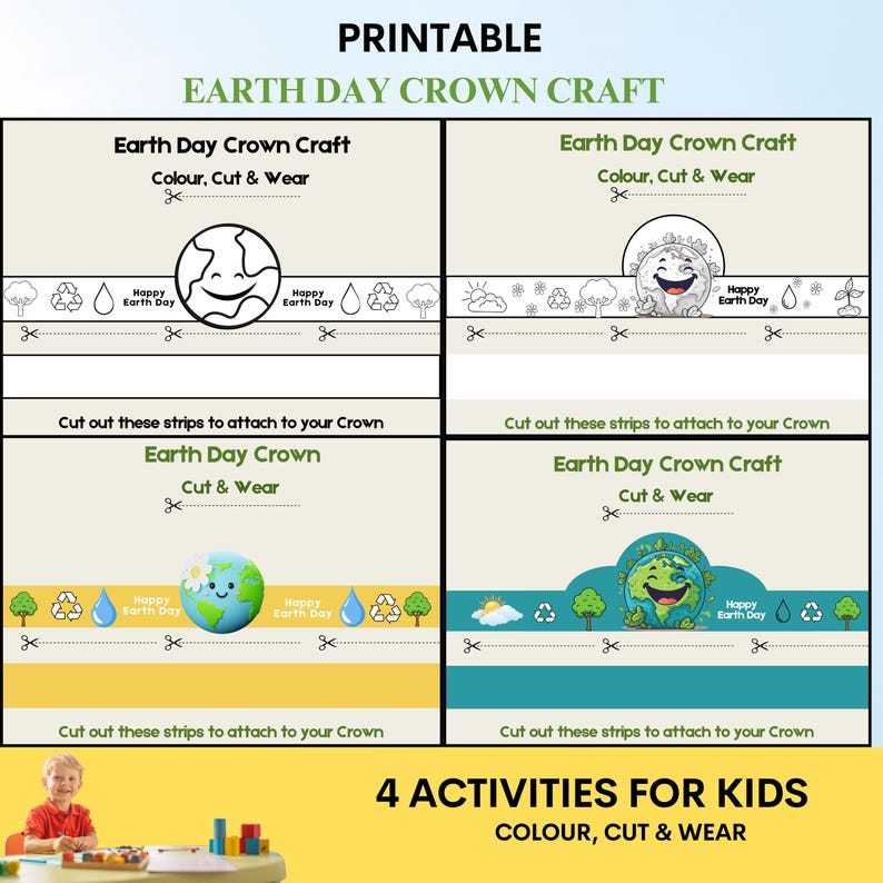 Printable Crown Craft Earth Day Activity for Kids | Pack of 4 ...