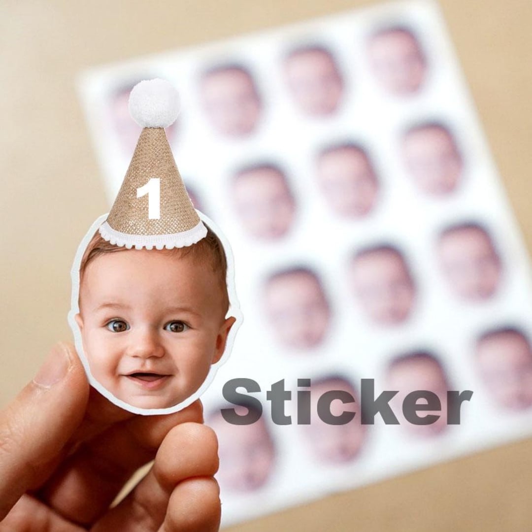 Your Own Baby Face Sticker With Burlap Party Hat| Personalized Water ...