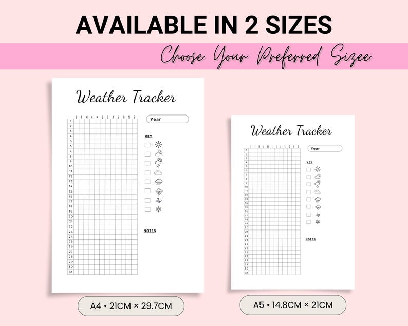 Weather Tracker Printable PDF, Yearly Weather Log, Climate Tracker A4 ...