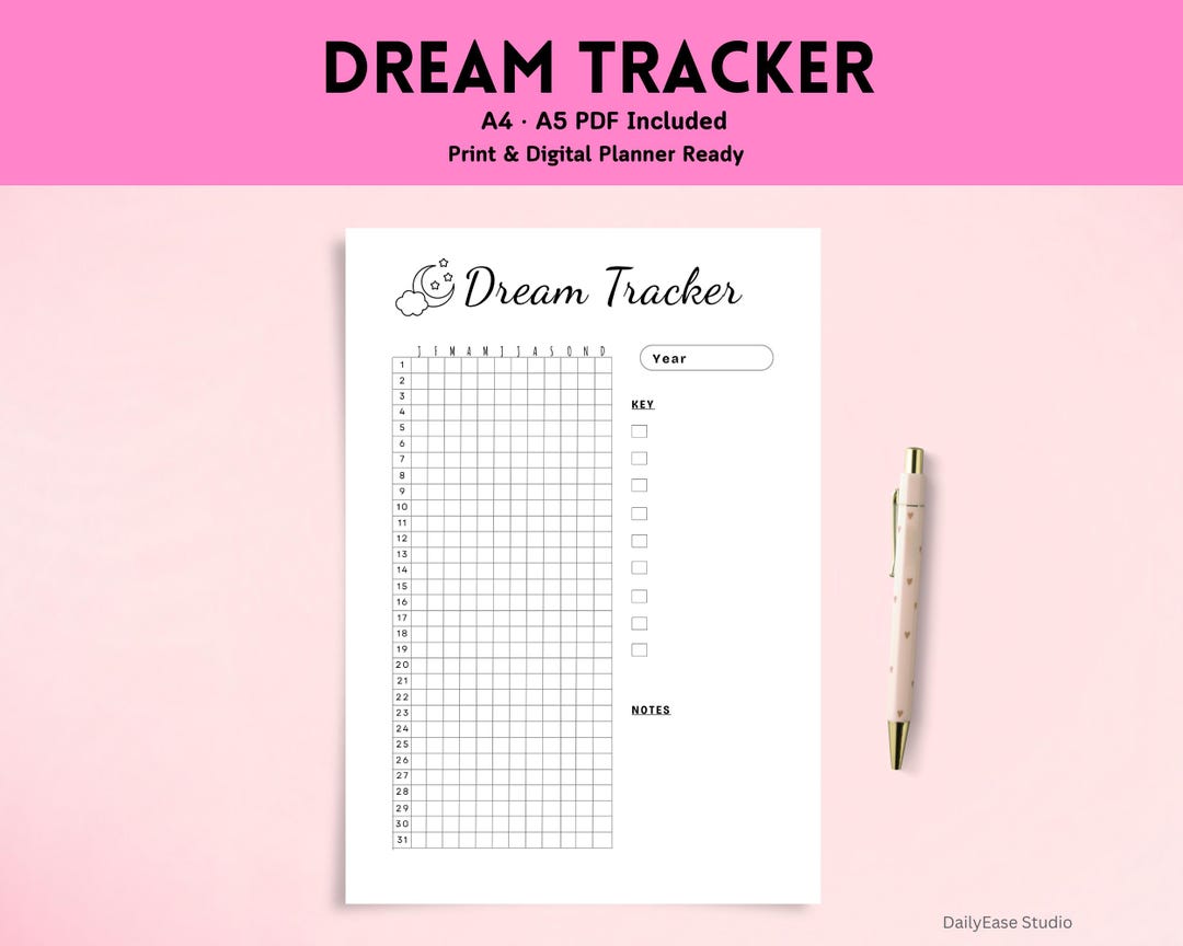 Dreamtracker Printable PDF, Sleep Journal & Dream Log, Yearly Habit ...