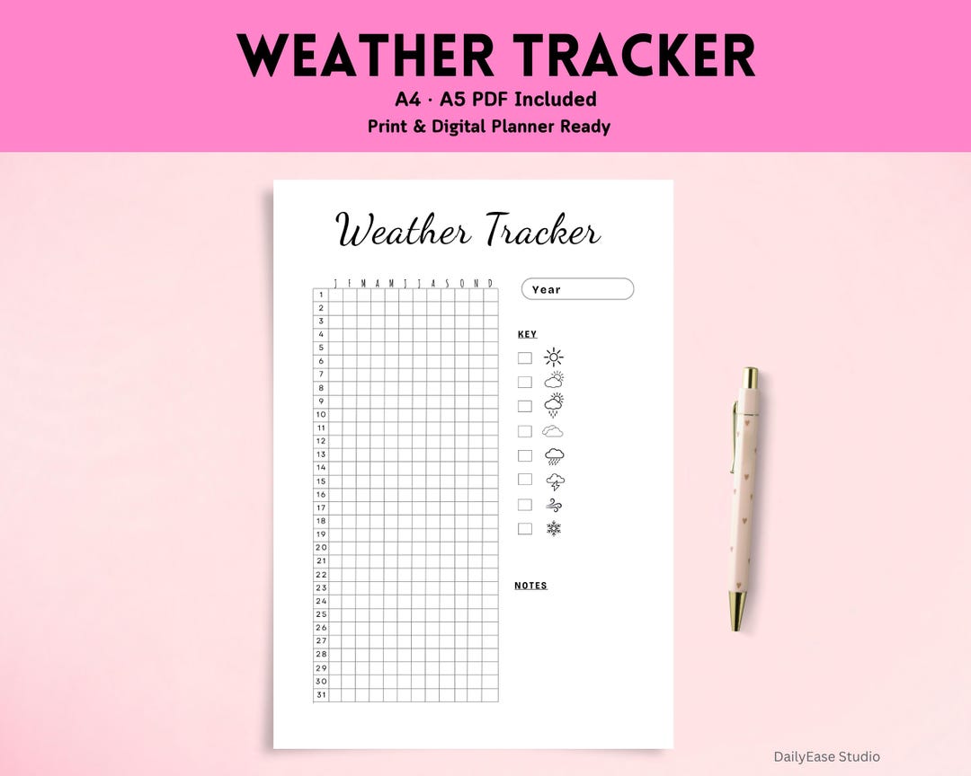 Weather Tracker Printable PDF, Yearly Weather Log, Climate Tracker A4 ...
