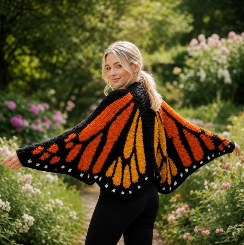 Oversized Monarch Butterfly Cardigan Crochet Pattern | DIY Wing Sweater ...