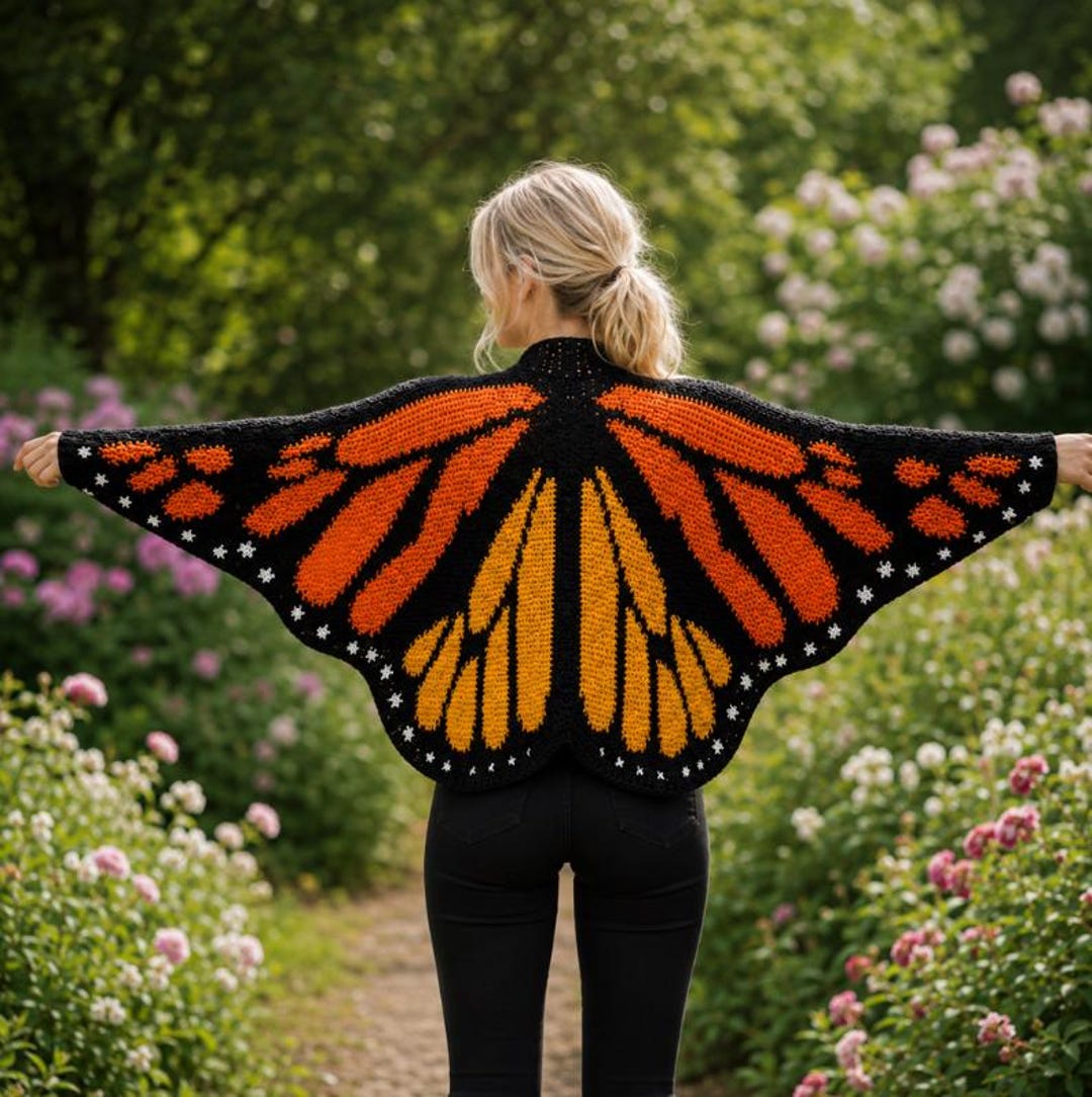 Oversized Monarch Butterfly Cardigan Crochet Pattern | DIY Wing Sweater ...