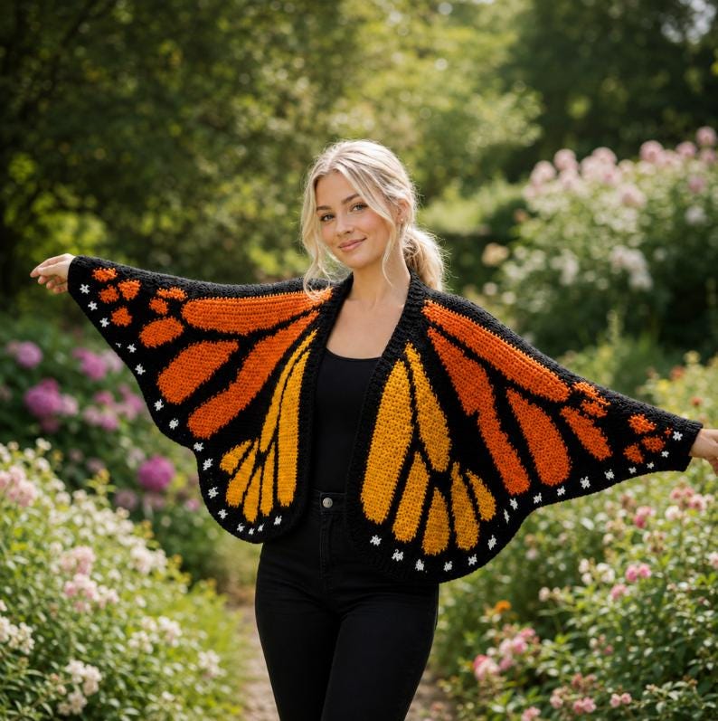 Oversized Monarch Butterfly Cardigan Crochet Pattern | DIY Wing Sweater ...