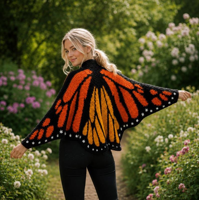 Oversized Monarch Butterfly Cardigan Crochet Pattern | DIY Wing Sweater ...