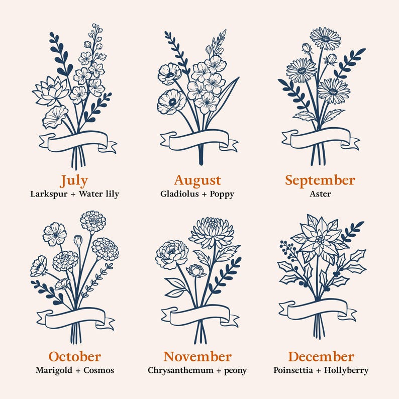 Custom Birth Month Flower Bouquet SVG, Personalized Family Floral Name ...