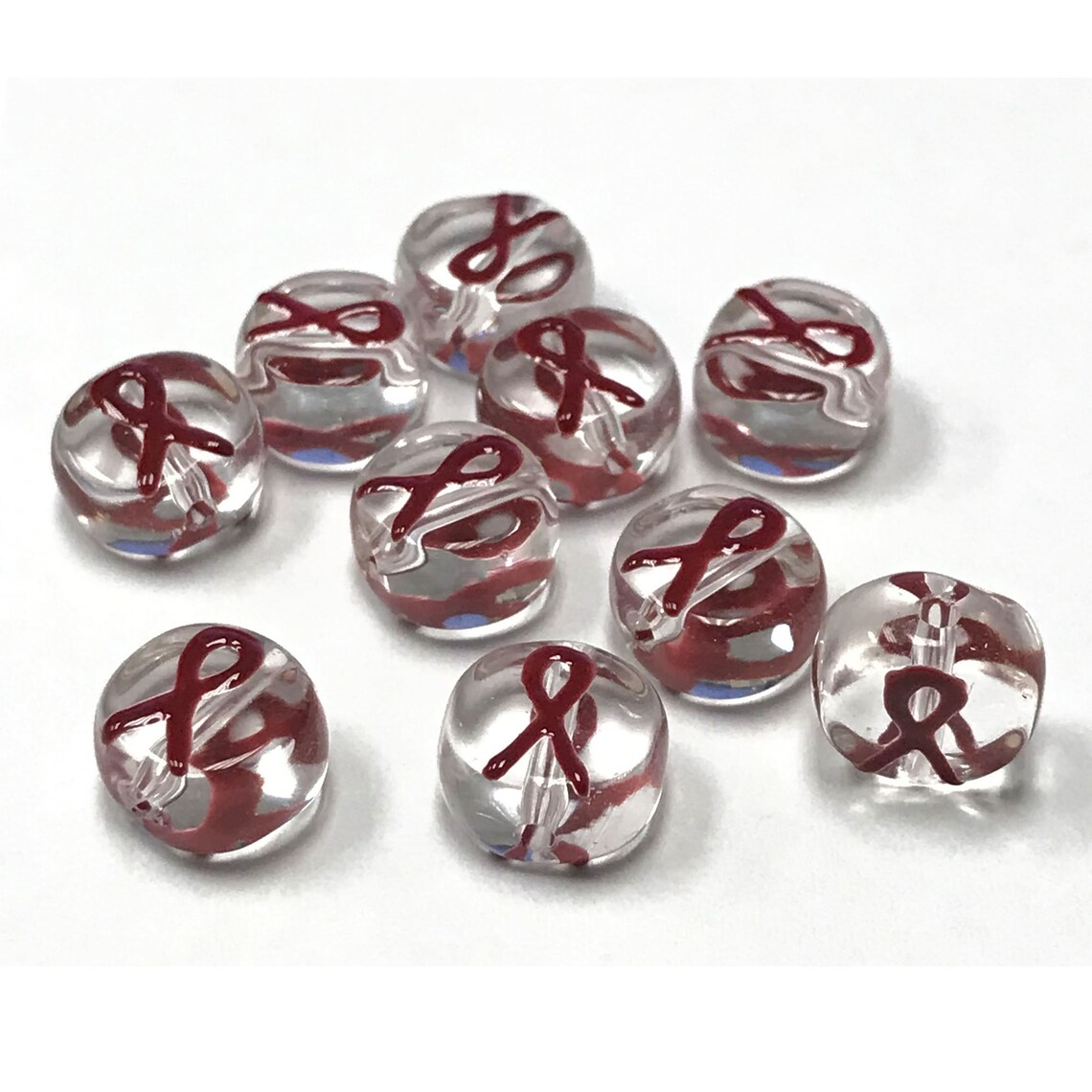 Ribbon Beads, Cancer Awareness Glass Beads Bulk for Jewelry Making ...