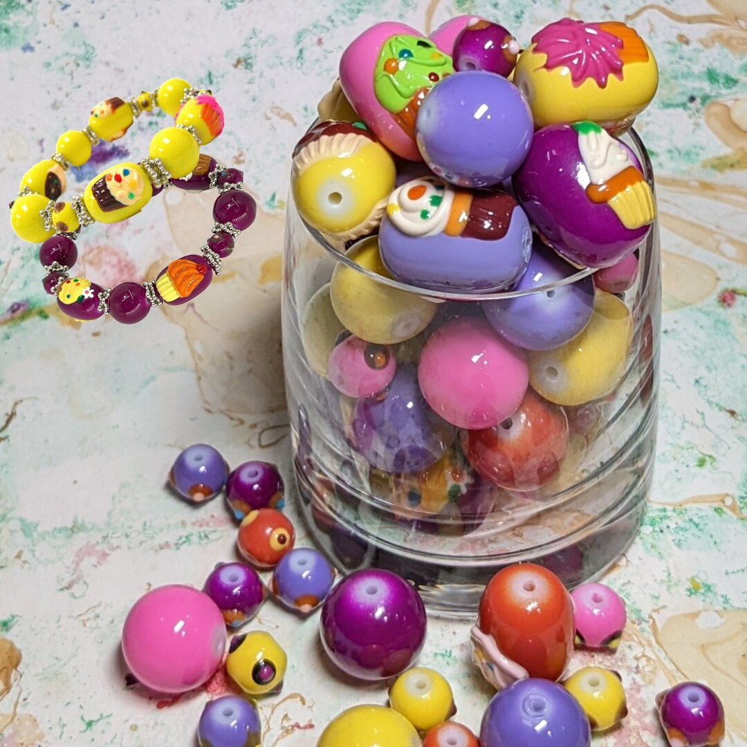 Glass Beads Bulk for Bracelet Making, Desert Cupcake Muffin Beads ...