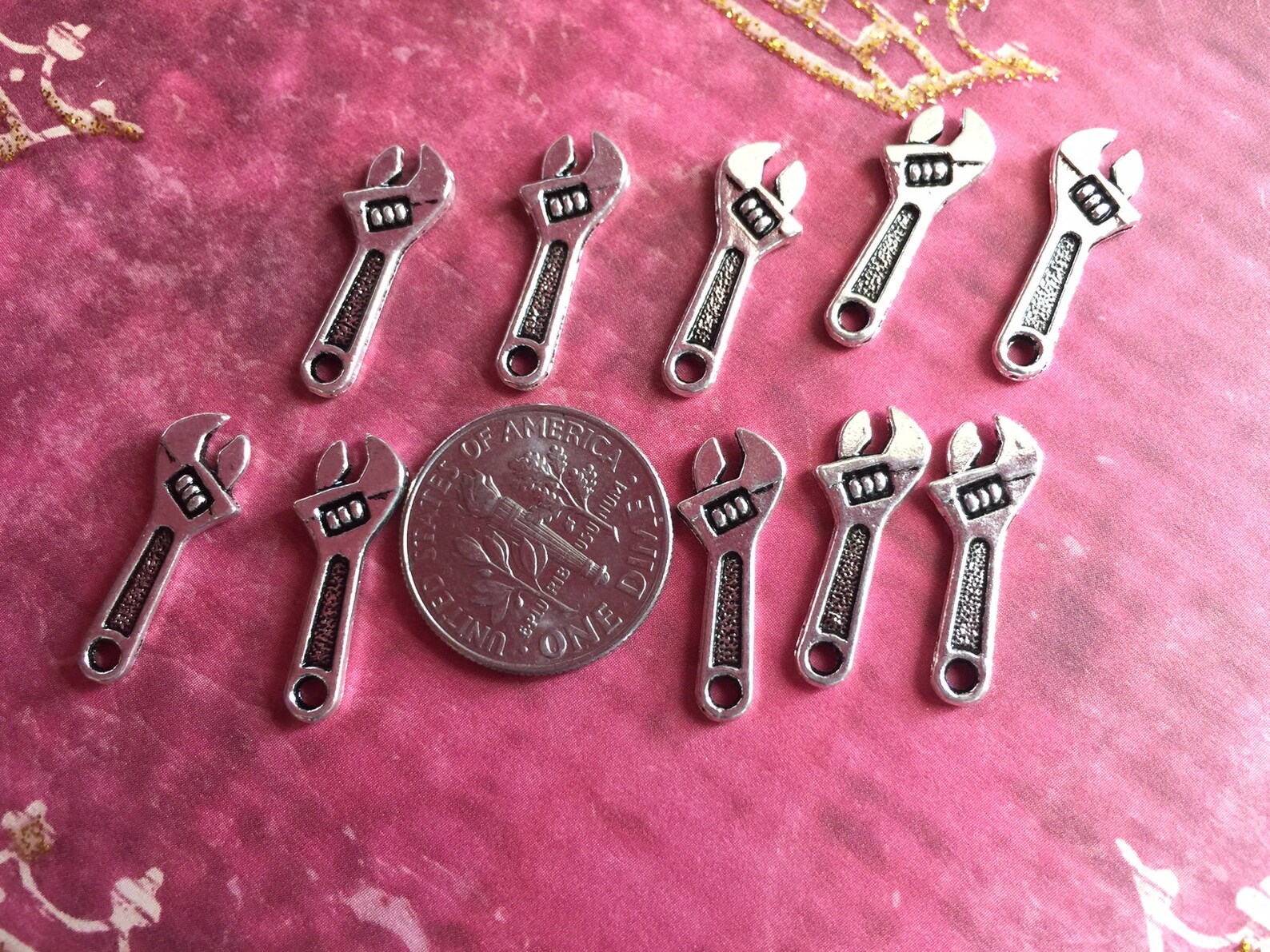 Wrench Charms, Handyman Tool Miniature Adjustable Wrench Charm Pendant ...