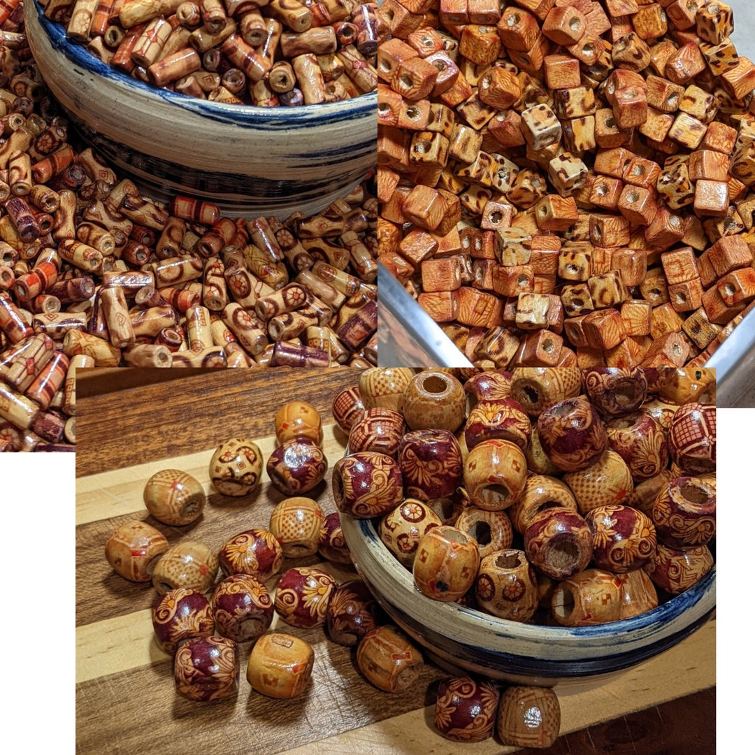 Wood Beads Bulk, Printed Wooden Beads for Pirate Hair Jewelry Making ...