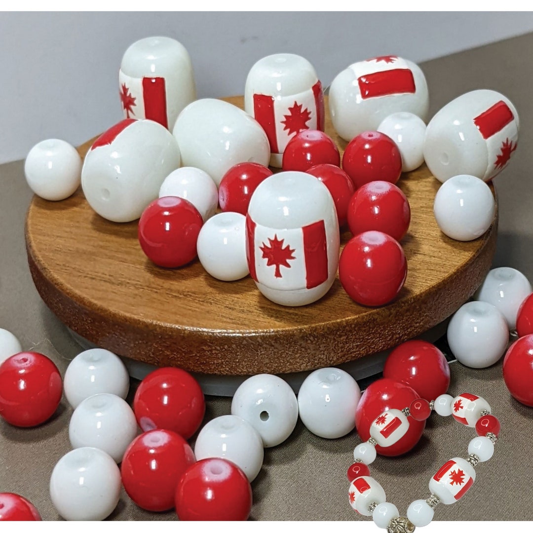 Glass Beads Bulk for Bracelet Making, DIY Jewelry Supplies, Red White ...