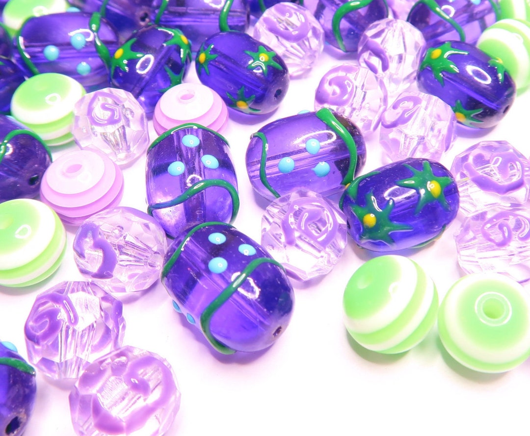 Glass Plastic Beads Bulk for Bracelet Making, Purple Green Sensory ...