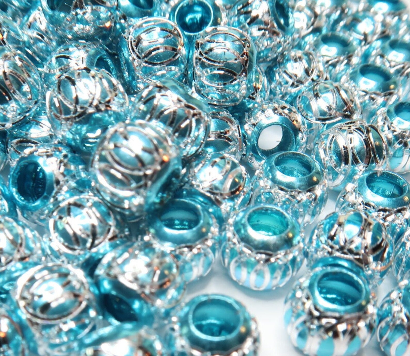 Aluminum Beads for Jewelry Making -blue Round Beads With Silver Linings ...