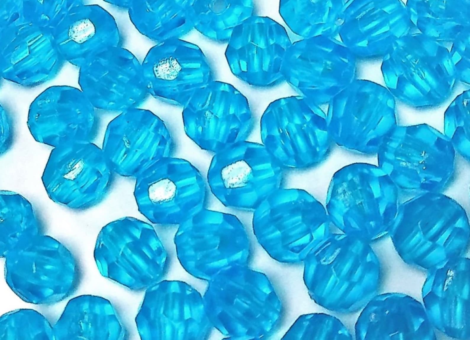 Beads for Jewelry Making - Aqua Blue Plastic Faceted Round Beads - 6mm ...