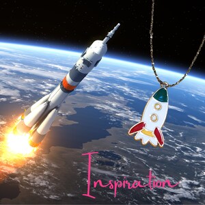 Space Shuttle Enamel Charm, Gold Rocket Charm Pendant for Necklace ...