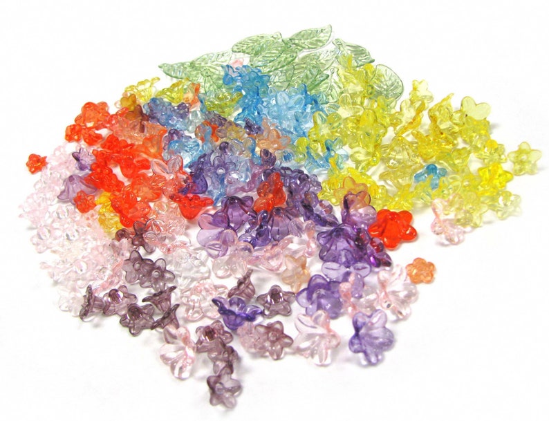 Flower Plastic Beads Bulk - Flower Leaves Mix Plastic Beads for Crafts ...