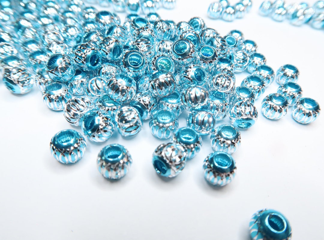 Aluminum Beads for Jewelry Making -blue Round Beads With Silver Linings ...