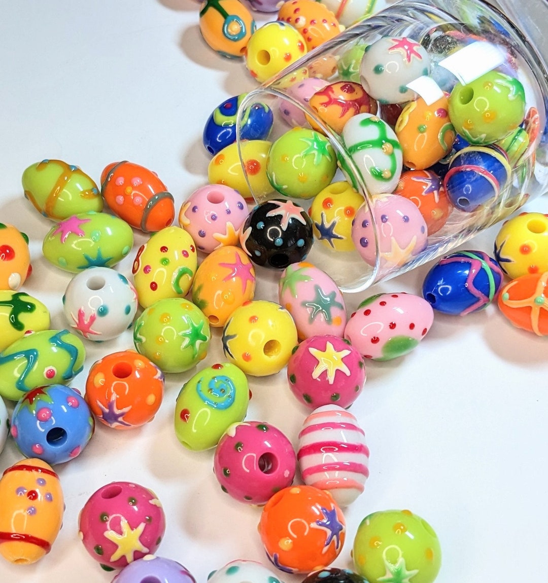 Round Oval Beads Mixed, Plastic Easter Egg Beads for Bracelet, DIY ...
