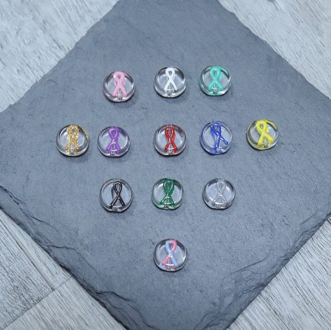 Ribbon Beads, Cancer Awareness Glass Beads for Jewelry Making Round ...