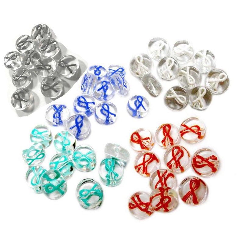 Ribbon Beads, Cancer Awareness Glass Beads for Jewelry Making, DIY ...