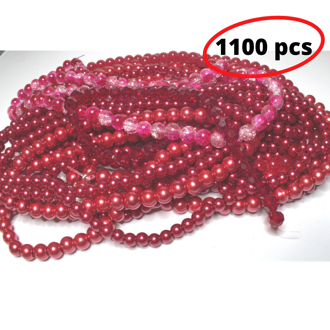 Glass Beads Bulk - Red Round Beads for Jewelry Bracelet Making - Glass ...