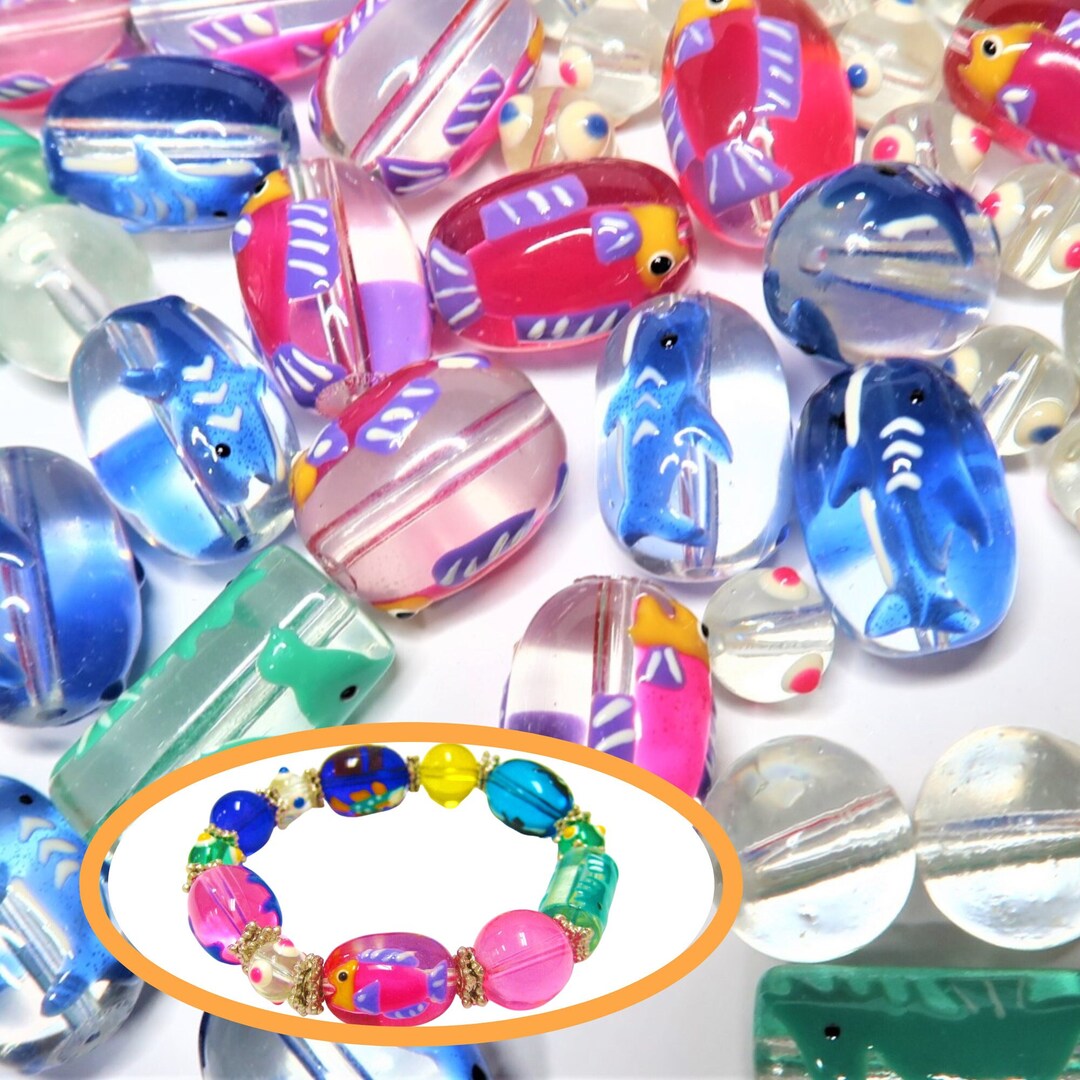 Glass Beads Bulk for Bracelet Making, Ocean Sea Fish Dolphin Seahorse ...
