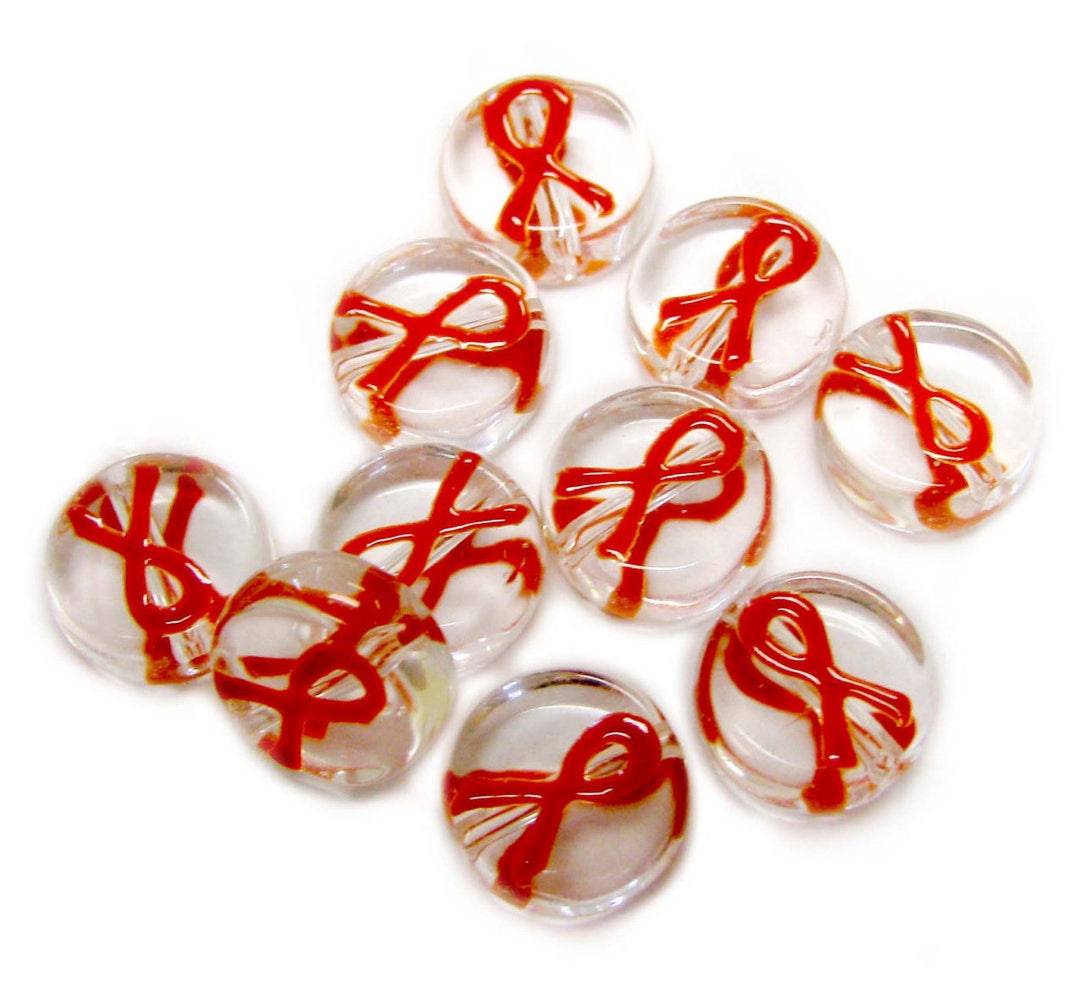 Ribbon Beads - Cancer Awareness Glass Beads for Jewelry Making Round ...