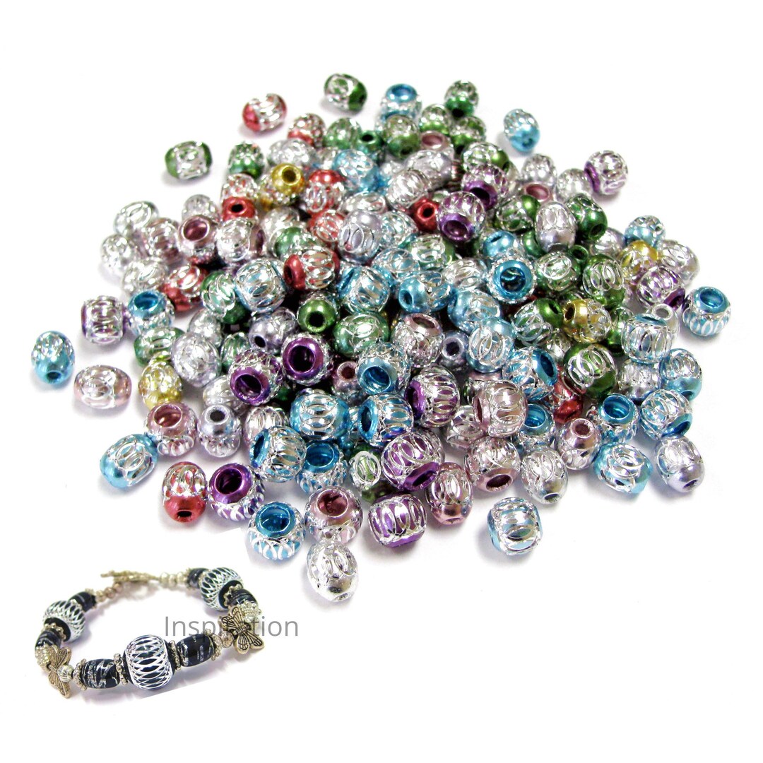 Aluminum Beads Bulk for Making, Silver Lined Large Hole Sparkling ...