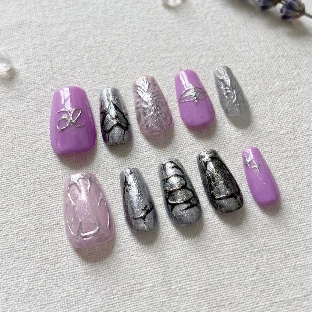 Handmade Silver Cyberpunk Press on Nails | Aespa SYNK COMPLæXITY Tour ...
