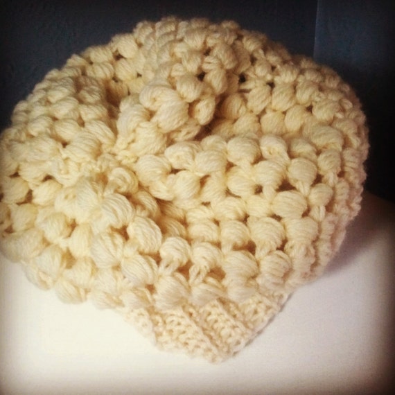 Items similar to Slouchy Bobble Beanie - wool yarn on Etsy