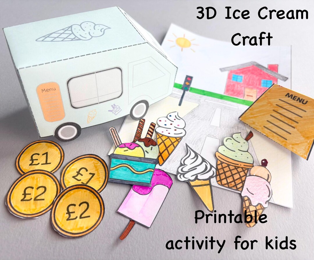 3D Ice Cream Truck Craft | Printable Cut and Paste Activity (digital ...