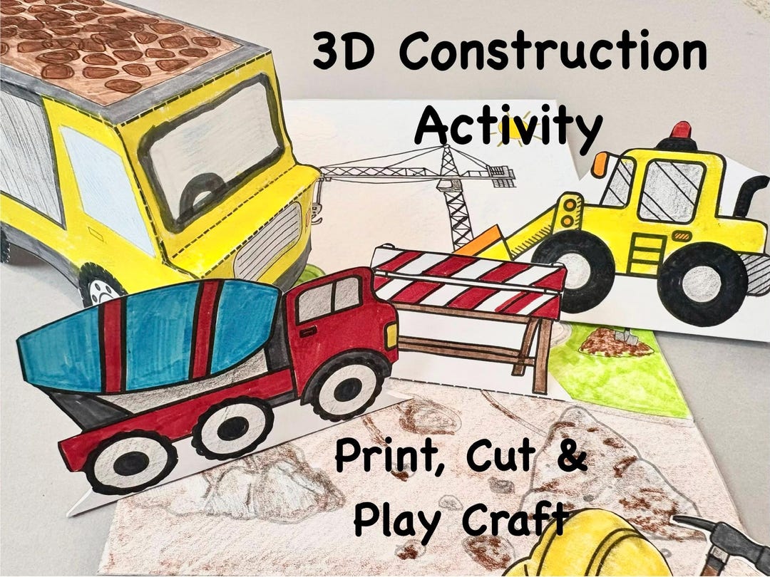 3D Construction Vehicle Craft | Dump Truck, Digger, Cement Mixer ...