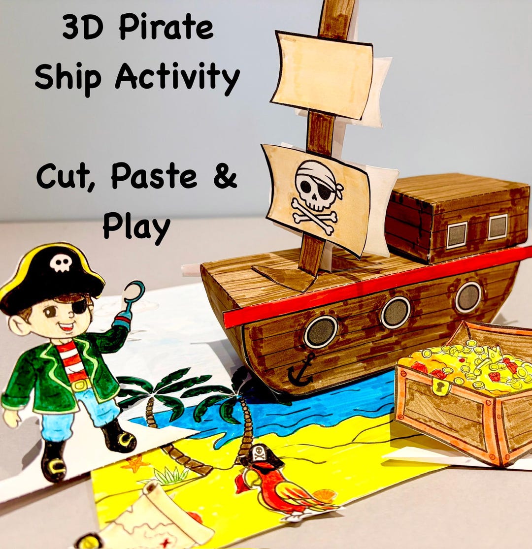 3D Pirate Ship Printable Activity | Kids Cut and Paste Craft | Colour ...