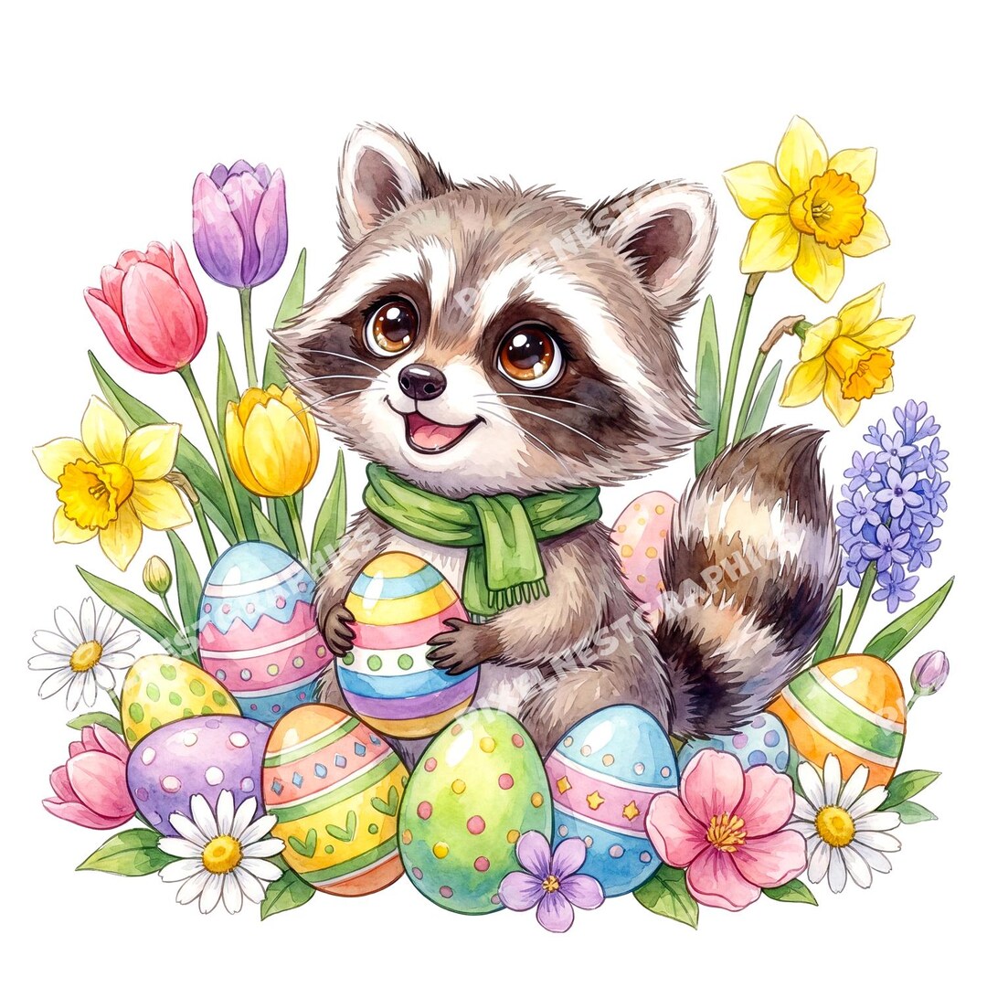 20 Easter Raccoon Clipart, Cute Spring Woodland Animal, Printable ...