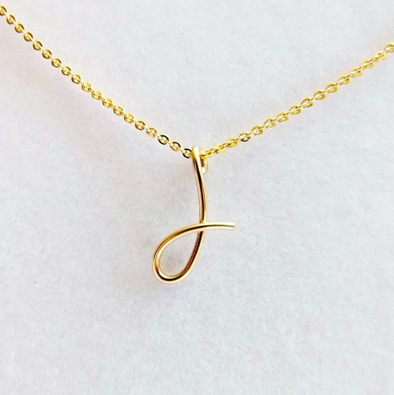 Letter J Necklace Gold Initial Necklace Cursive Letter | Etsy