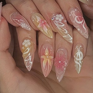 Spring Bloom Press on Nails Stunning Floral False Nails Press Ons Fairy ...