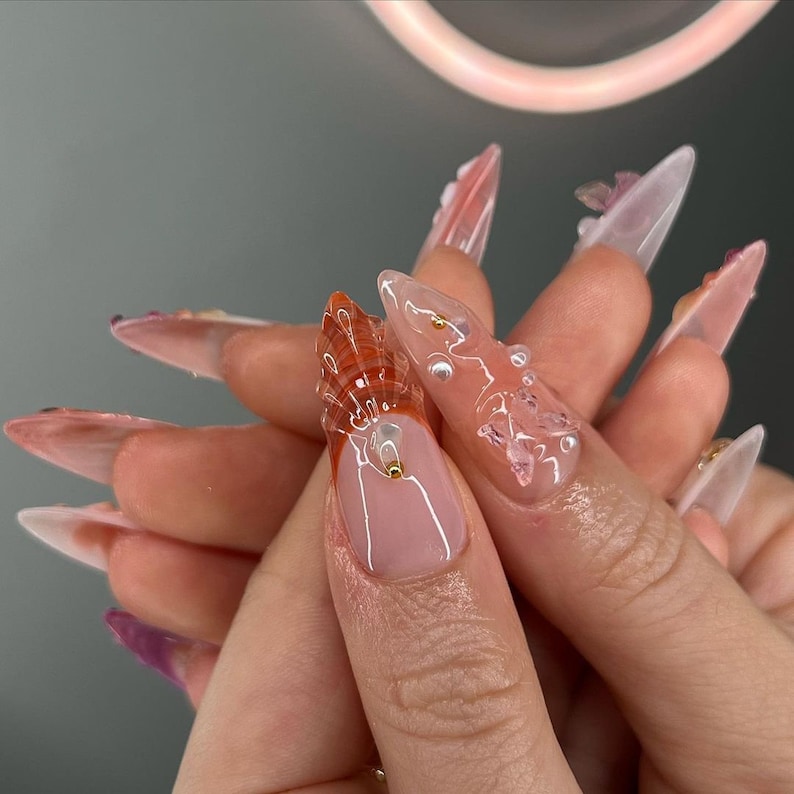 Spring Blossom Press on Nails Garden Elegance Nail Art Floral and Pearl ...