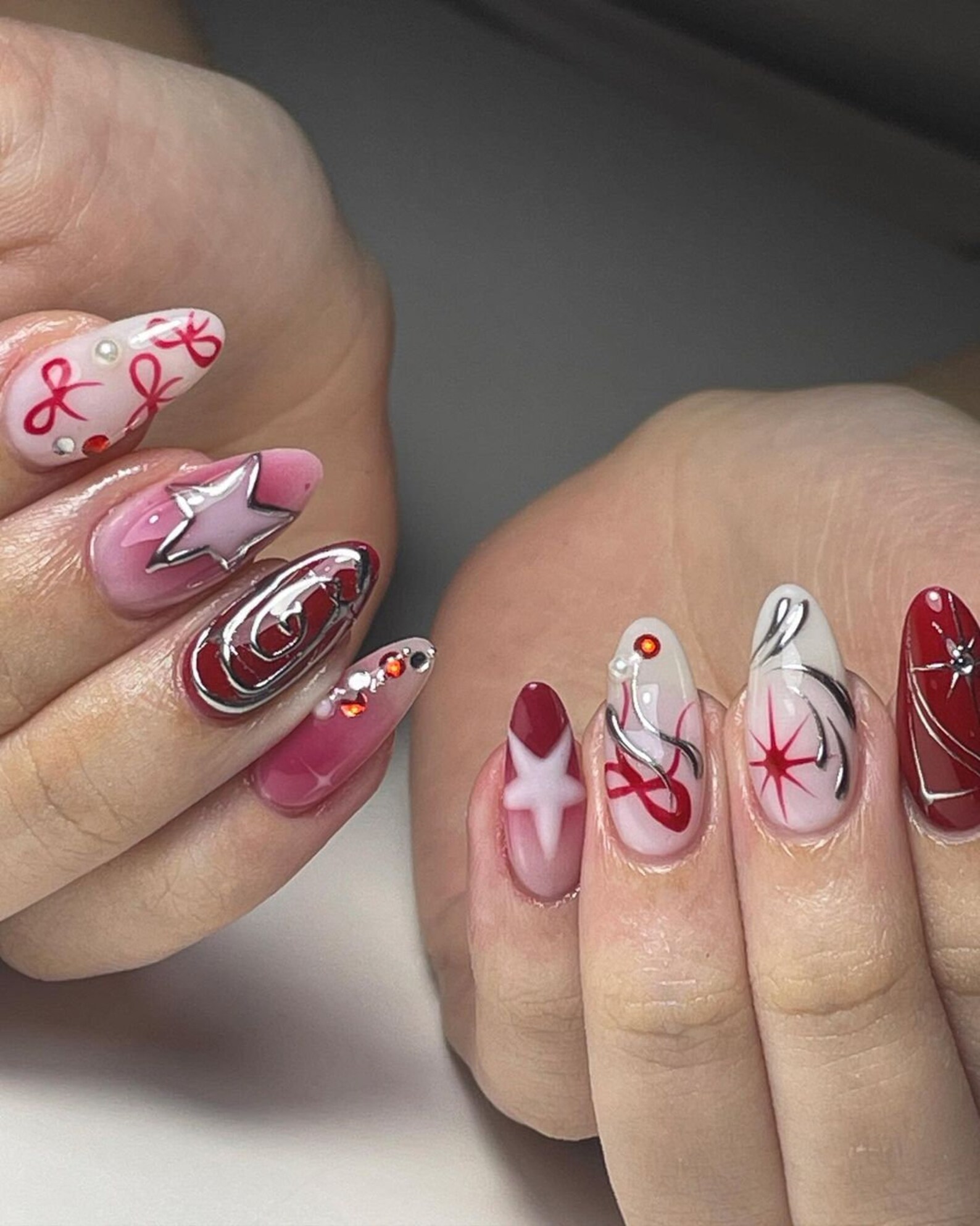 Y2K Star & Swirl Press on Nails Trendy Y2K Fake Nails Stylish Red Y2K ...