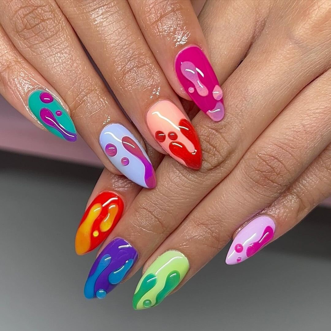 Vibrant Rainbow Drip Press on Nails Bold and Bright Nail Art Colorful ...