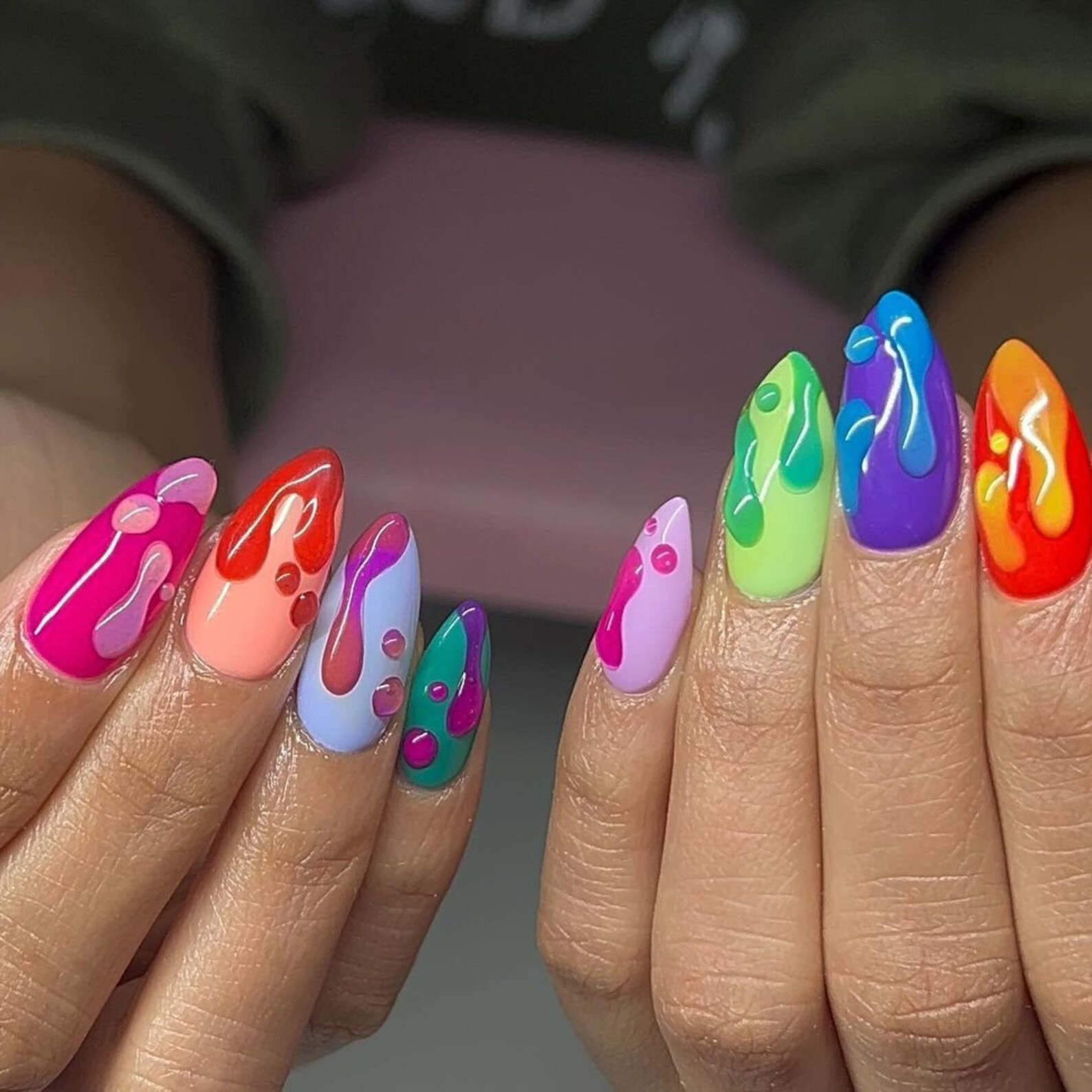 Vibrant Rainbow Drip Press on Nails Bold and Bright Nail Art Colorful ...