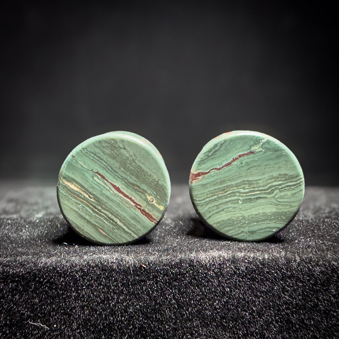 3/4” (19mm) Gary Green Jasper Double Flare Stone Plugs - Etsy