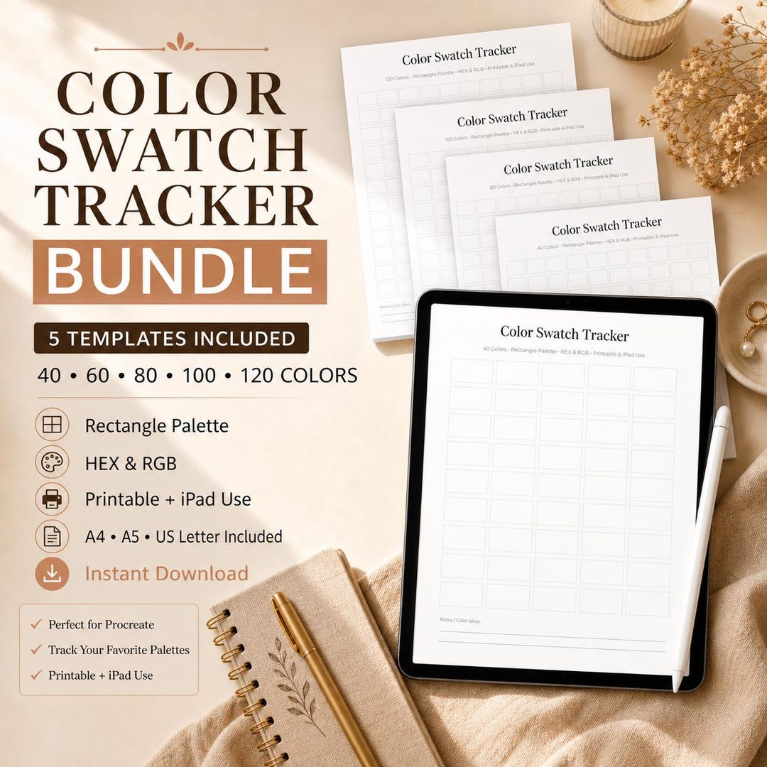 Color Swatch Tracker Bundle, Rectangle Palette Printable, Hex and Rgb ...