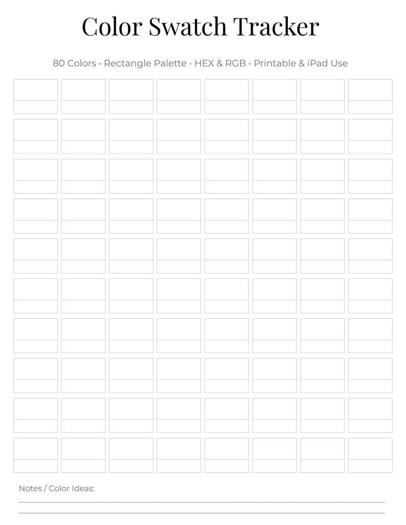 Color Swatch Tracker Bundle, Rectangle Palette Printable, Hex and Rgb ...