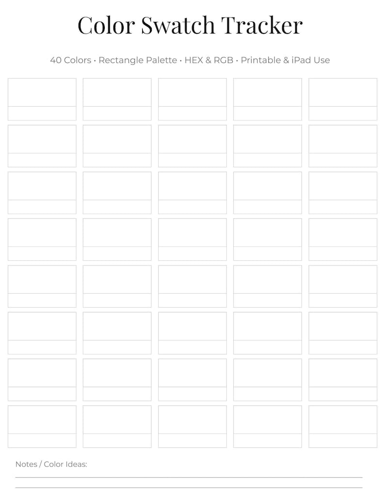 Color Swatch Tracker Bundle, Rectangle Palette Printable, Hex and Rgb ...