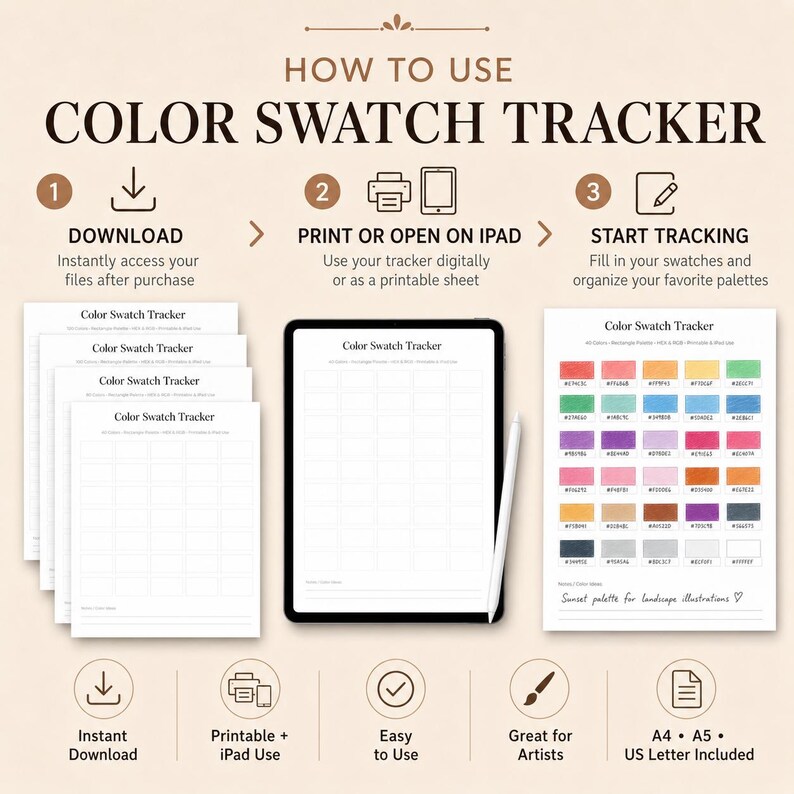 Color Swatch Tracker Bundle, Rectangle Palette Printable, Hex and Rgb ...