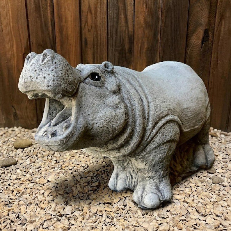 Stone Hippopotamus Statue Concrete Hippo Garden Sculpture Cement Wild ...