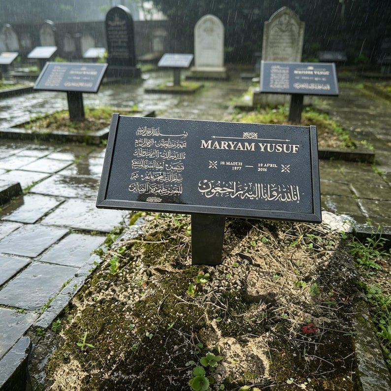 Islamic Memorial Plaque, Custom Engraved Muslim Grave Marker With Stand ...